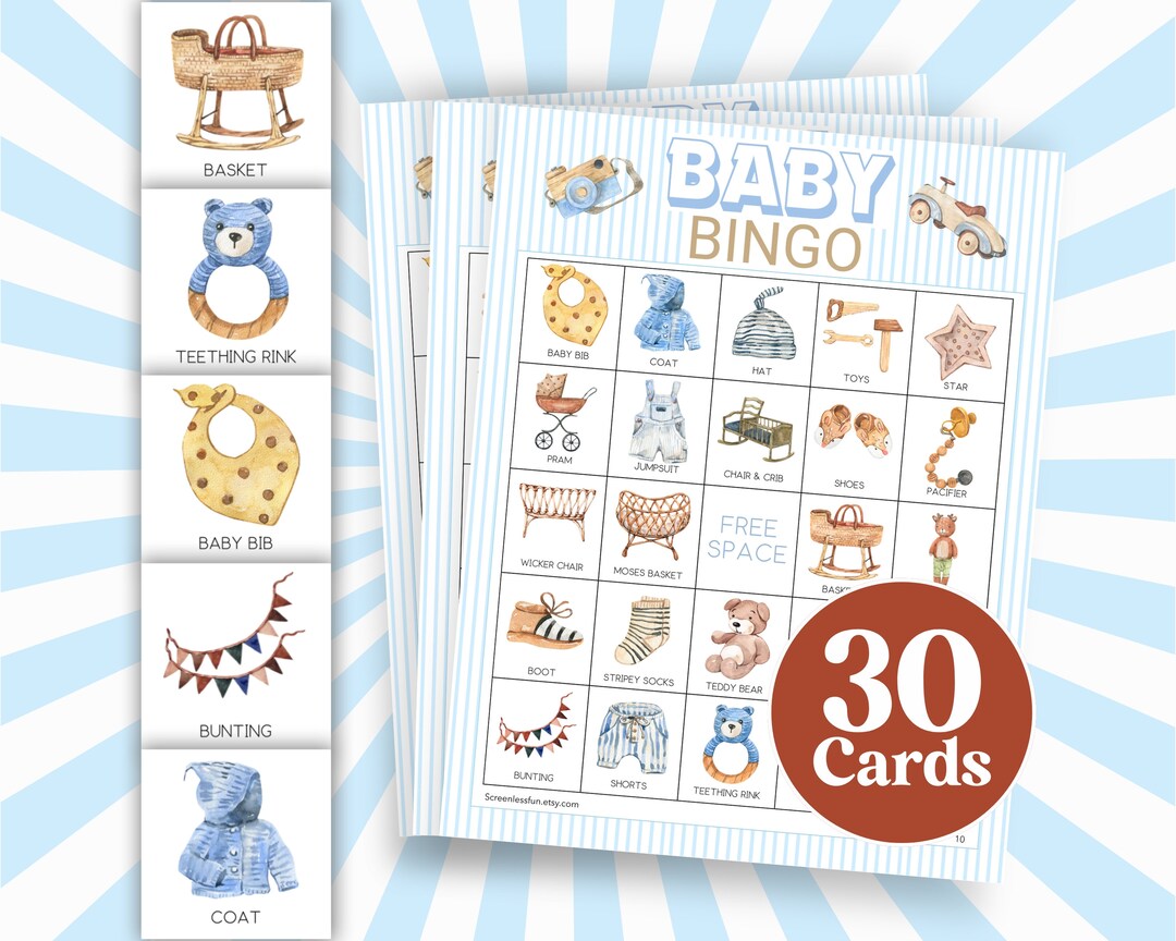 Printable Baby Boy Bingo Cards, Baby Shower Bingo Game, Boy Baby Blue ...
