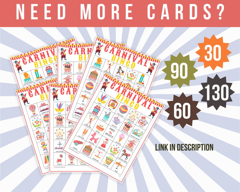 Carnival Bingo Game: Circus Birthday Party, Classroom Activity ...