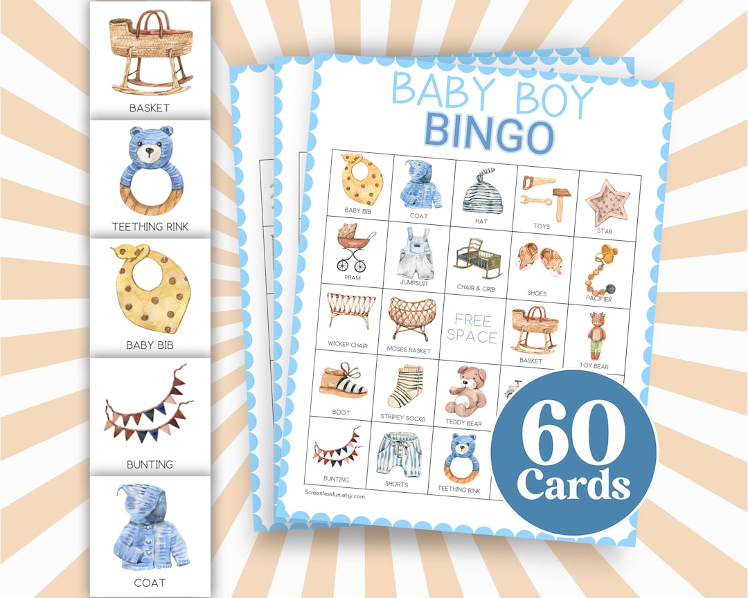 Boy Baby Shower Bingo Game: 60 Blue Cards (digital Download) - Etsy