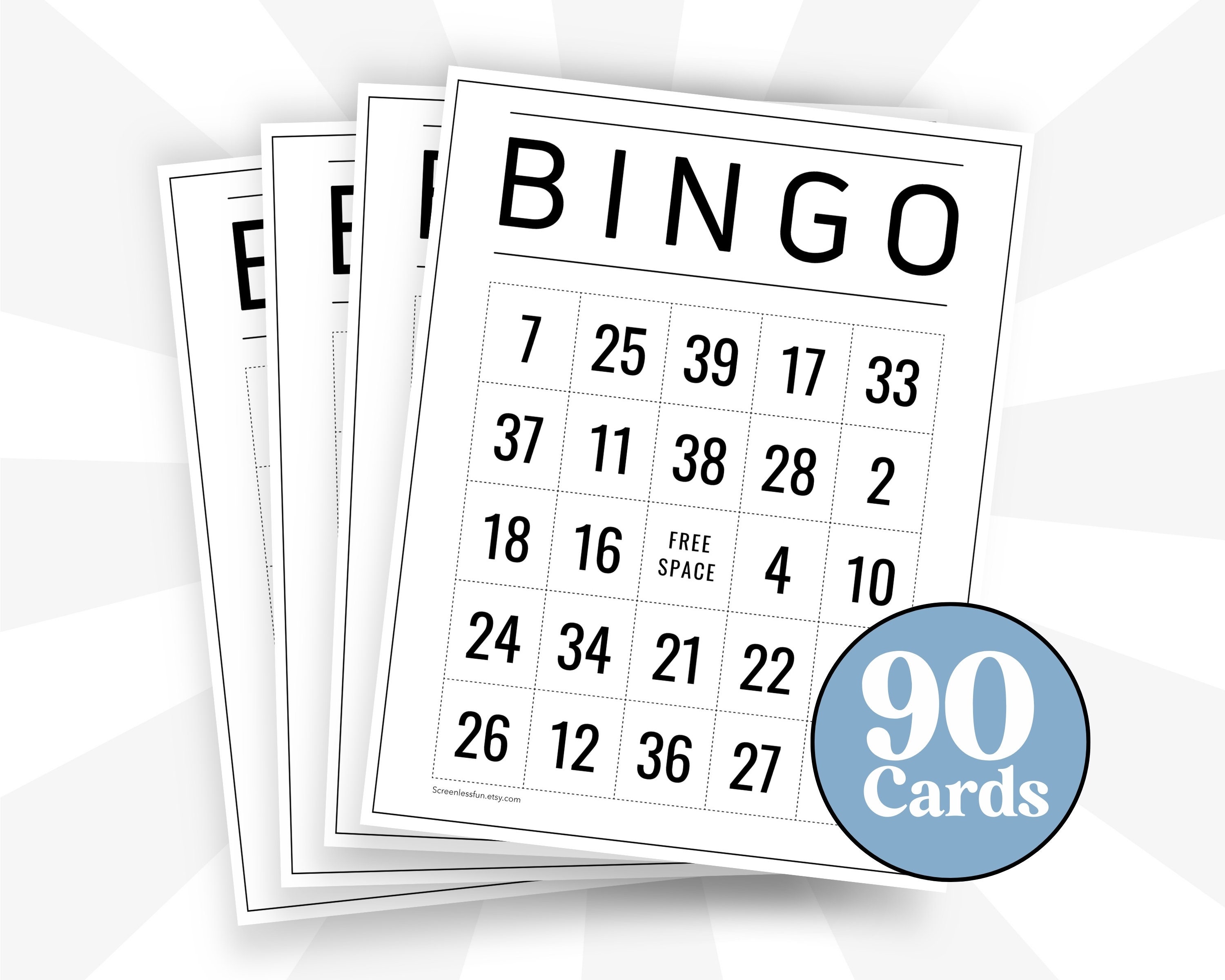 90 Large Print Bingo Cards, Extra Large Party Bingo Boards, Simple Big ...