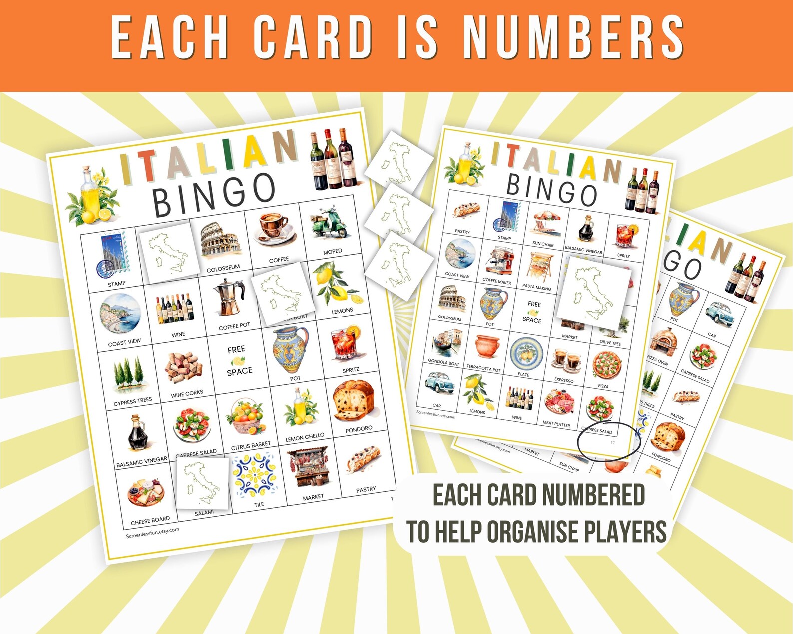 30 Italian Bingo Cards, Citrus Bridal Shower Game, Lemon Printable ...