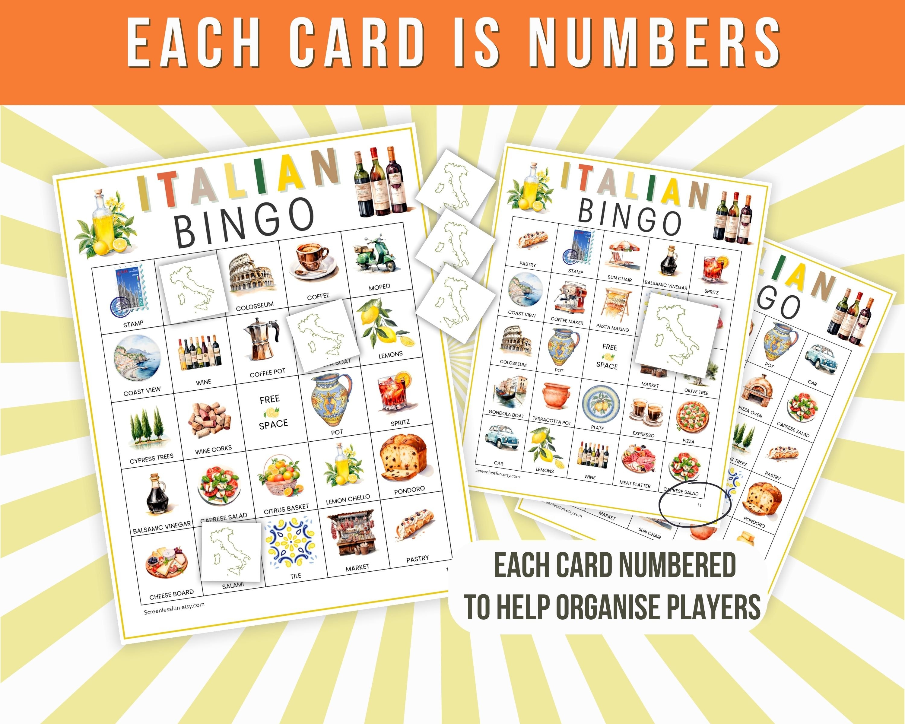 30 Italian Bingo Cards, Citrus Bridal Shower Game, Lemon Printable ...