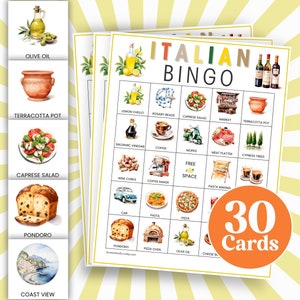 30 Italian Bingo Cards, Citrus Bridal Shower Game, Lemon Printable ...