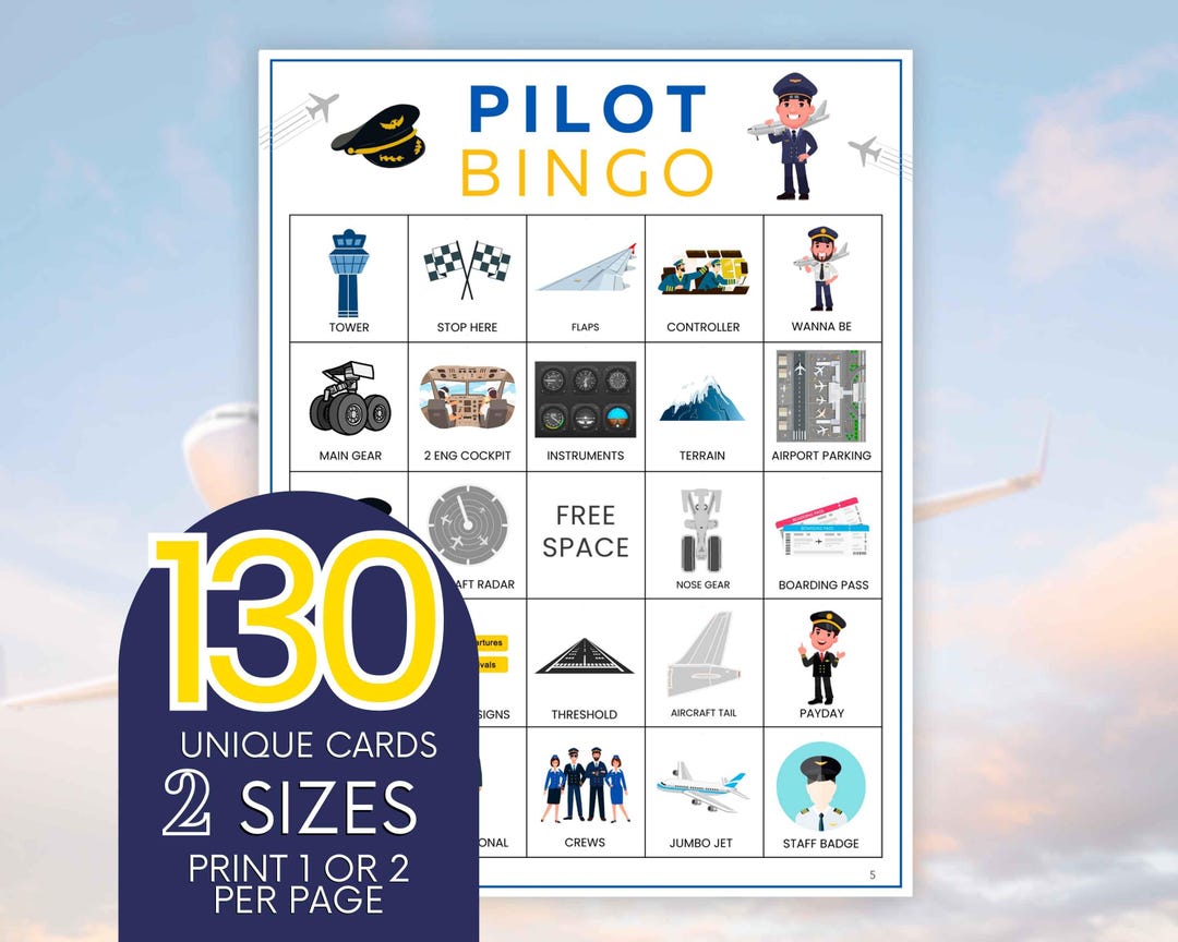 Pilot Bingo Cards, 130 Pilot Printable Party Game, Career Boy Birthday Activity, Pilot Themed ...