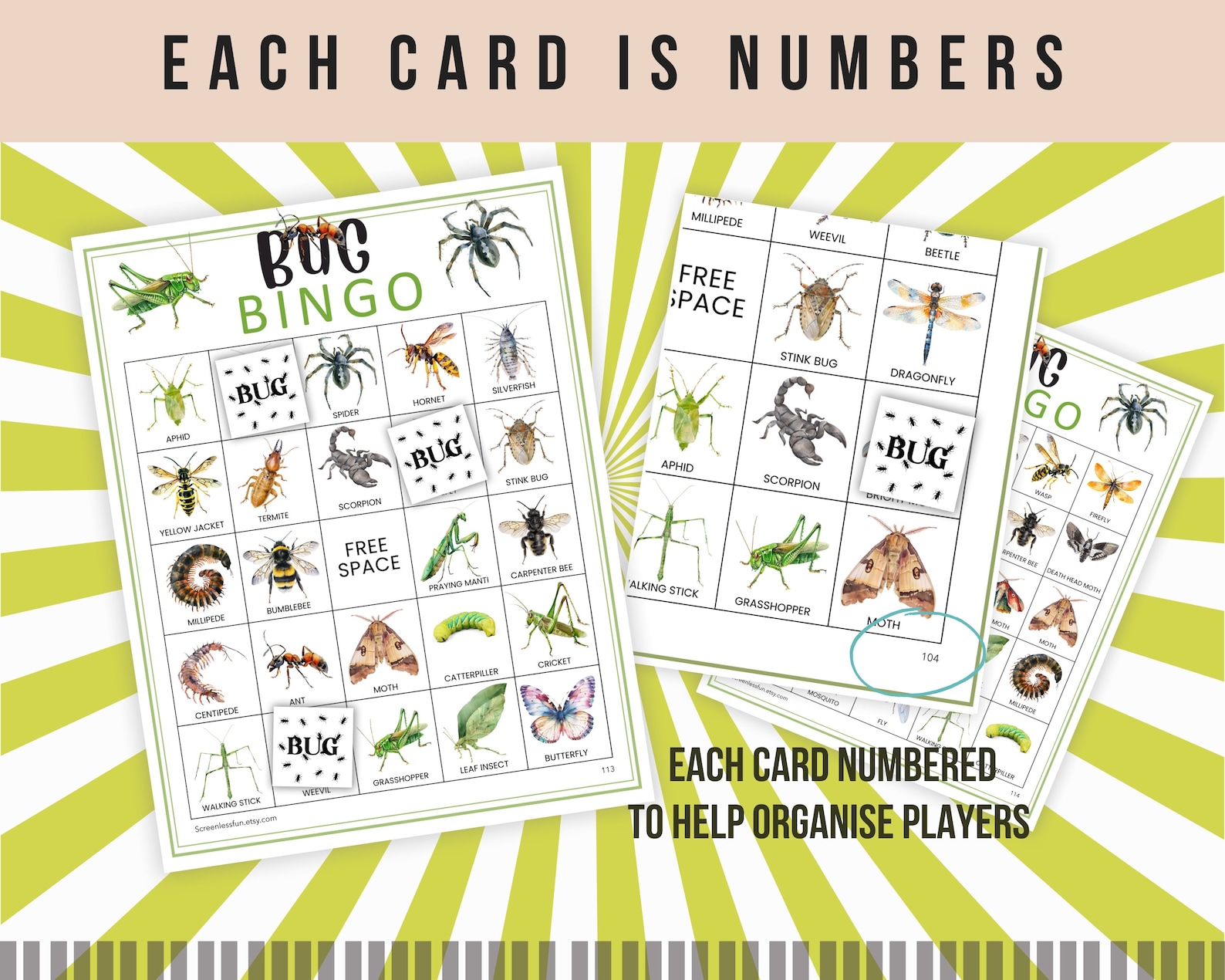 Bug Bingo Printable Game, Insect Creepy Crawlies Party Idea, Instant ...