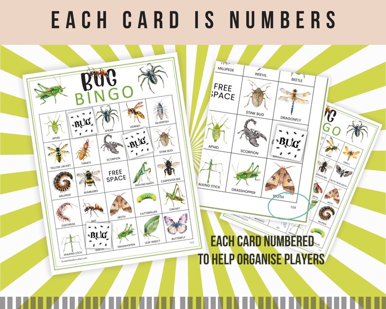 Bug Bingo Printable Game, Insect Creepy Crawlies Party Idea, Instant ...