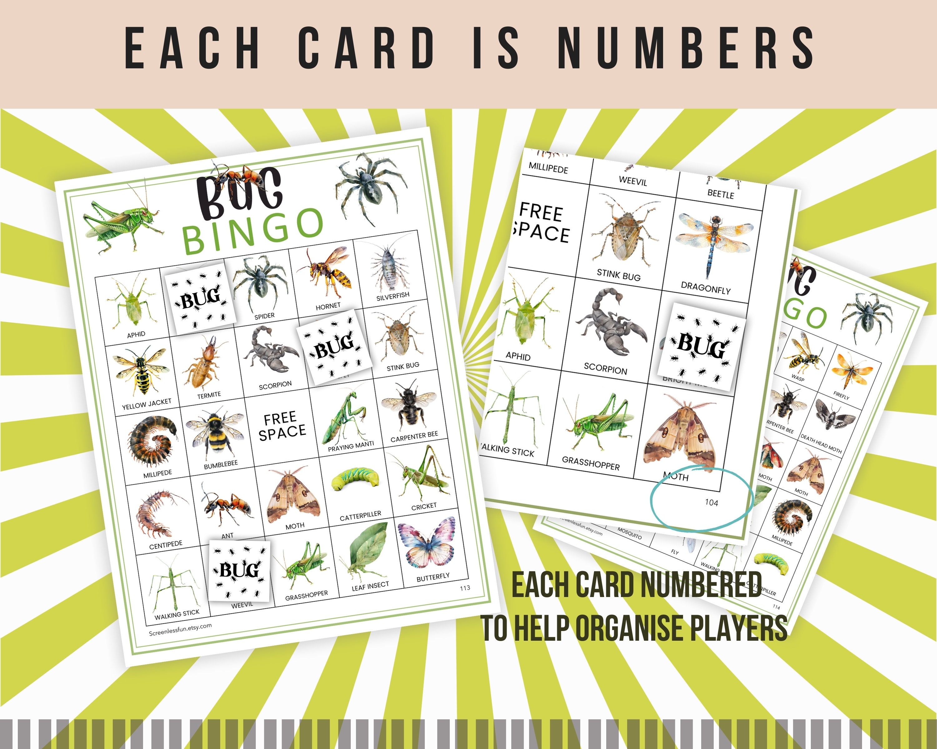 Bug Bingo Printable Game, Insect Creepy Crawlies Party Idea, Instant ...