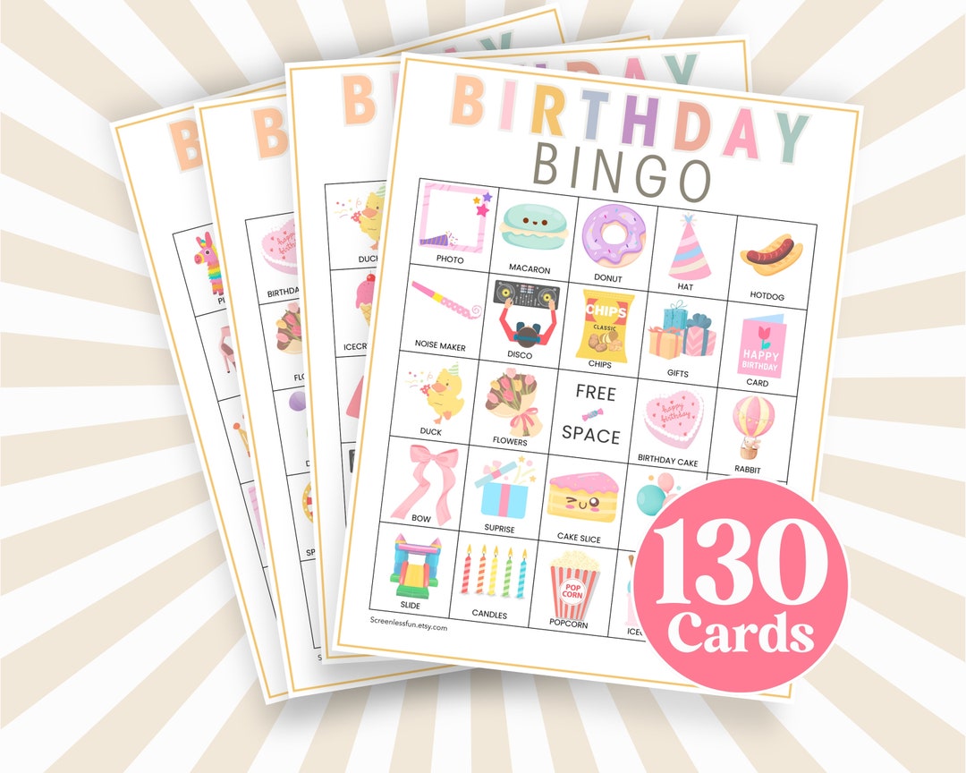 130 Printable Birthday Bingo Cards, Large Crowd Party Game, Celebration ...