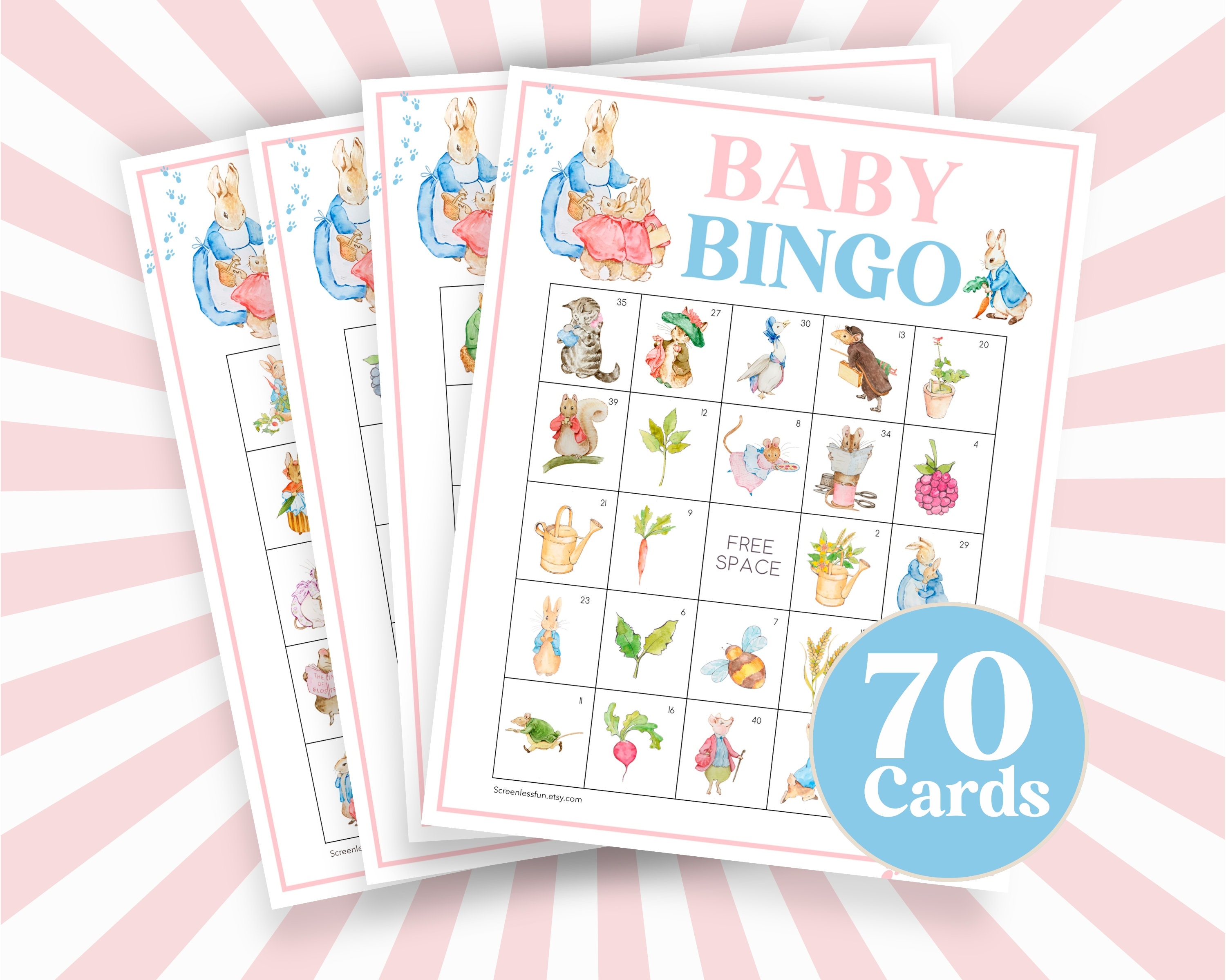 70 Peter Rabbit Baby Shower Bingo Cards, Cute Rabbit Baby Activity ...