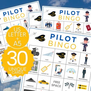 Pilot Bingo Cards, Pilot Printable Party Game, Career Boy Birthday ...