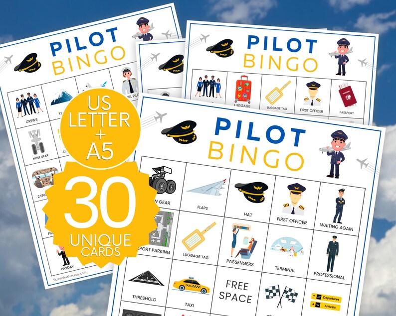 Pilot Bingo Game: Kids Aviation Birthday Party (printable) - Etsy