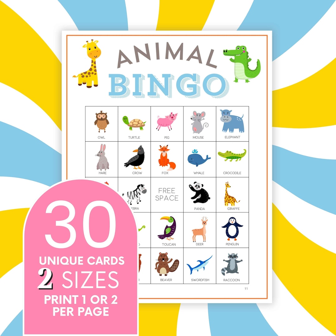 30 Animal Bingo, Zoo Animal Bingo Cards, Kids Party Printable Game ...