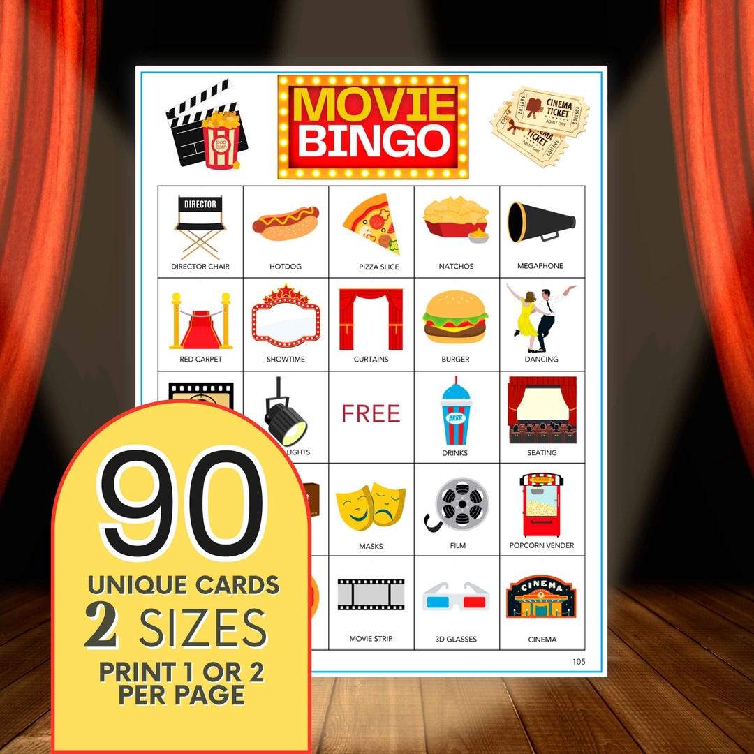 Movie Bingo, Holiday Moving Bingo Game, Movie Night Bingo Cards ...