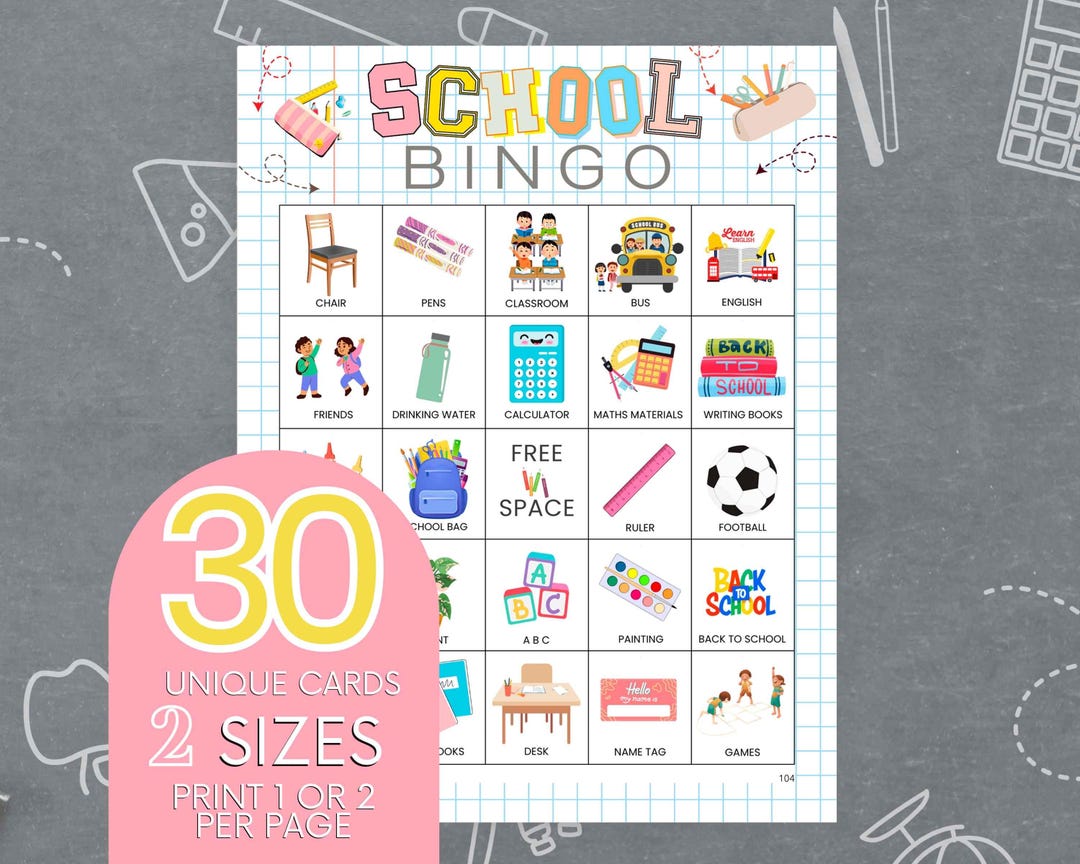 30 School Bingo Printable Card, Back to School Bingo Game, Education ...