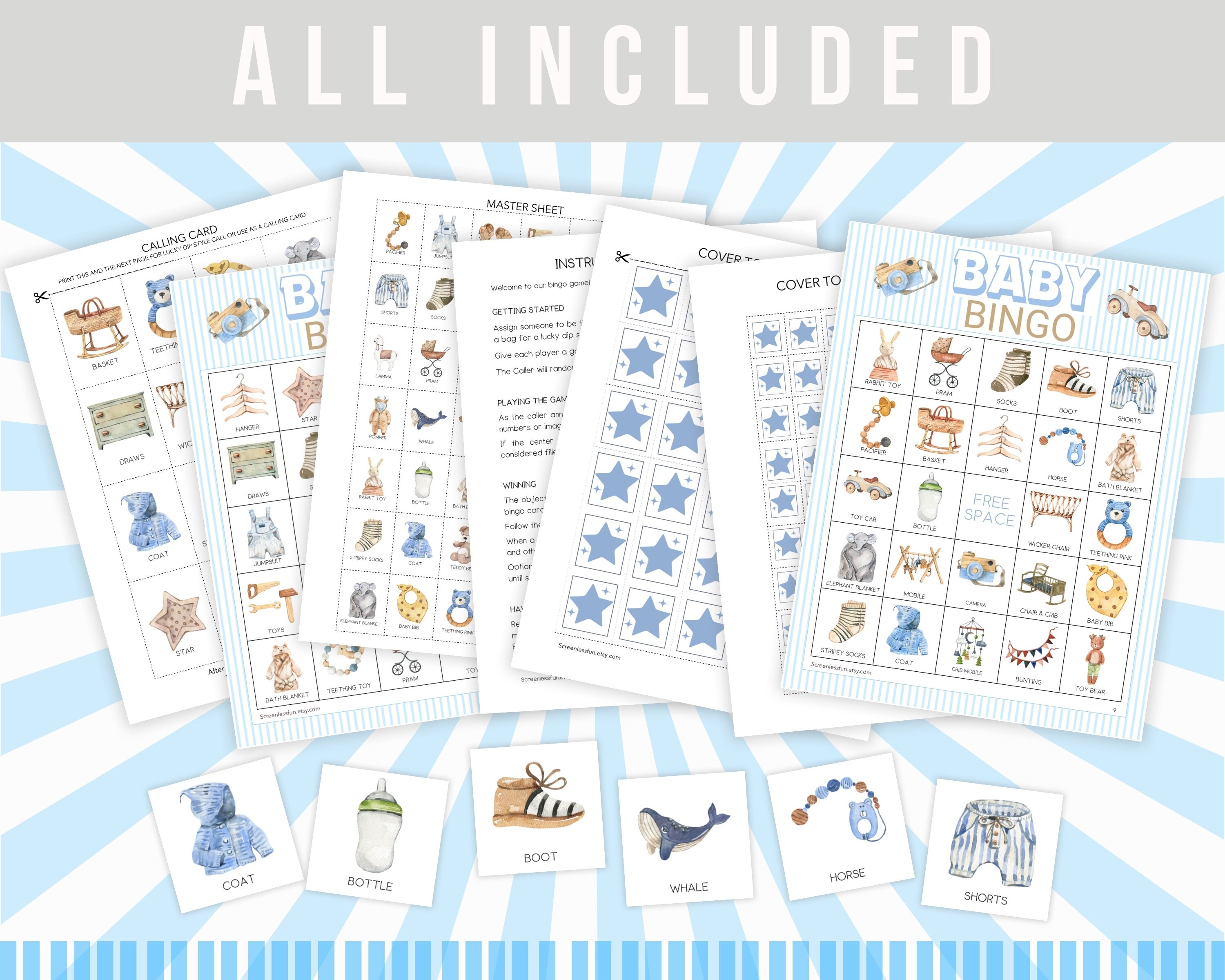 Printable Baby Boy Bingo Cards, Baby Shower Bingo Game, Boy Baby Blue ...