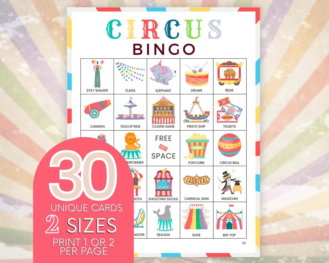 Circus Bingo Game: 30 Printable Carnival Party Cards (PDF) - Etsy
