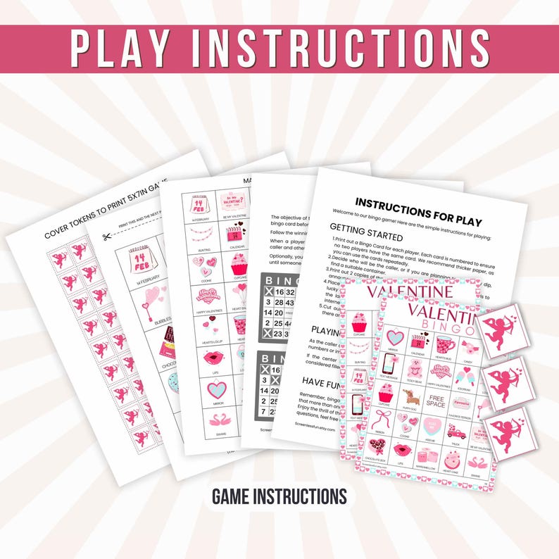 Valentine Bingo Game - 30 Bingo Cards, February Classroom Game, Bingo ...