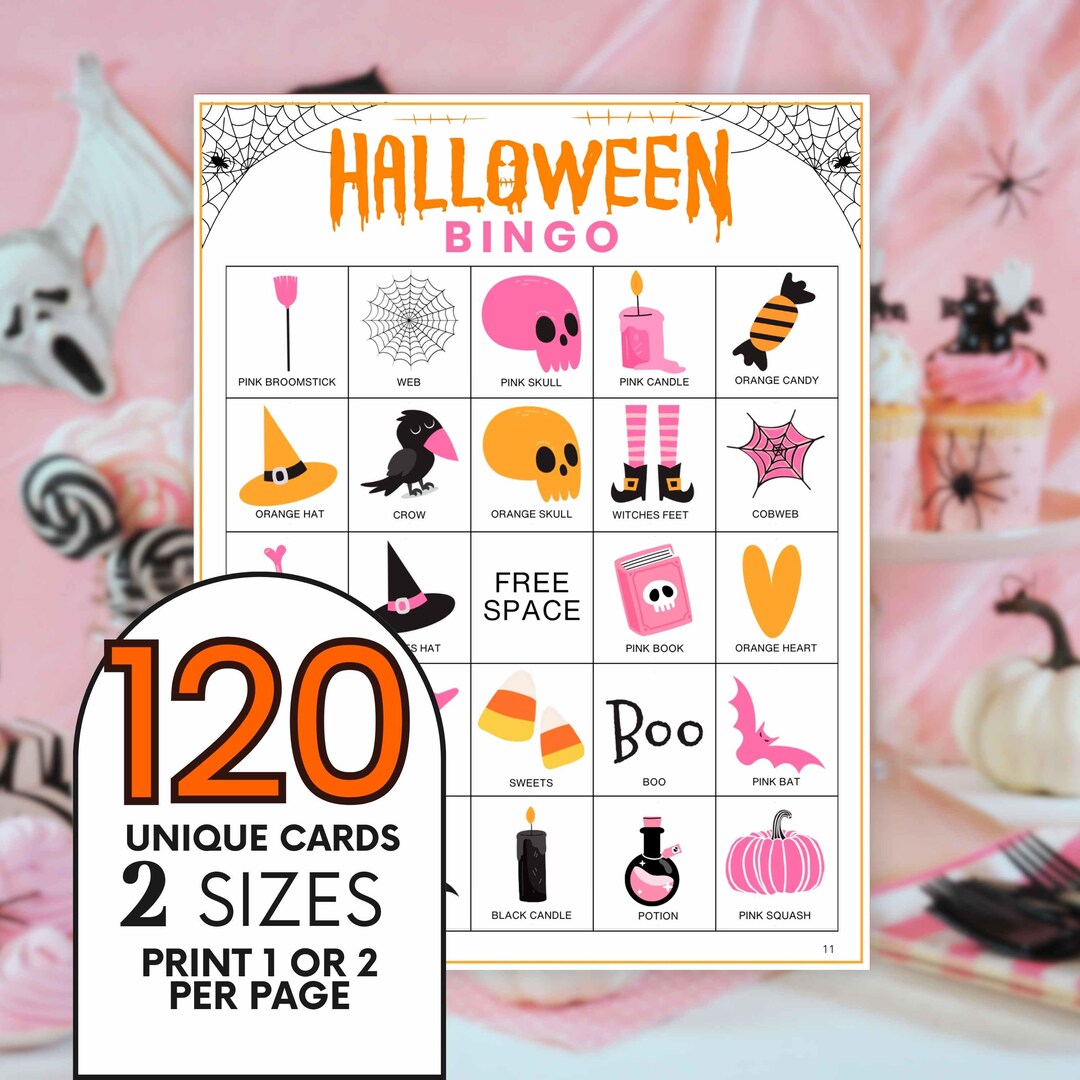 Halloween Bingo Game, Printable Card Spooky, Pink Fall Classroom Family ...