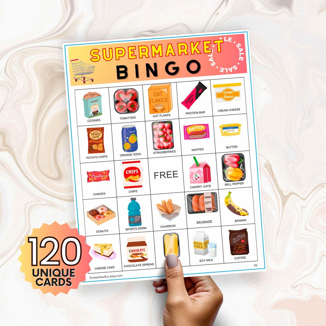 Supermarket Bingo Game: 120 Grocery Store Scavenger Hunt Cards (PDF) - Etsy
