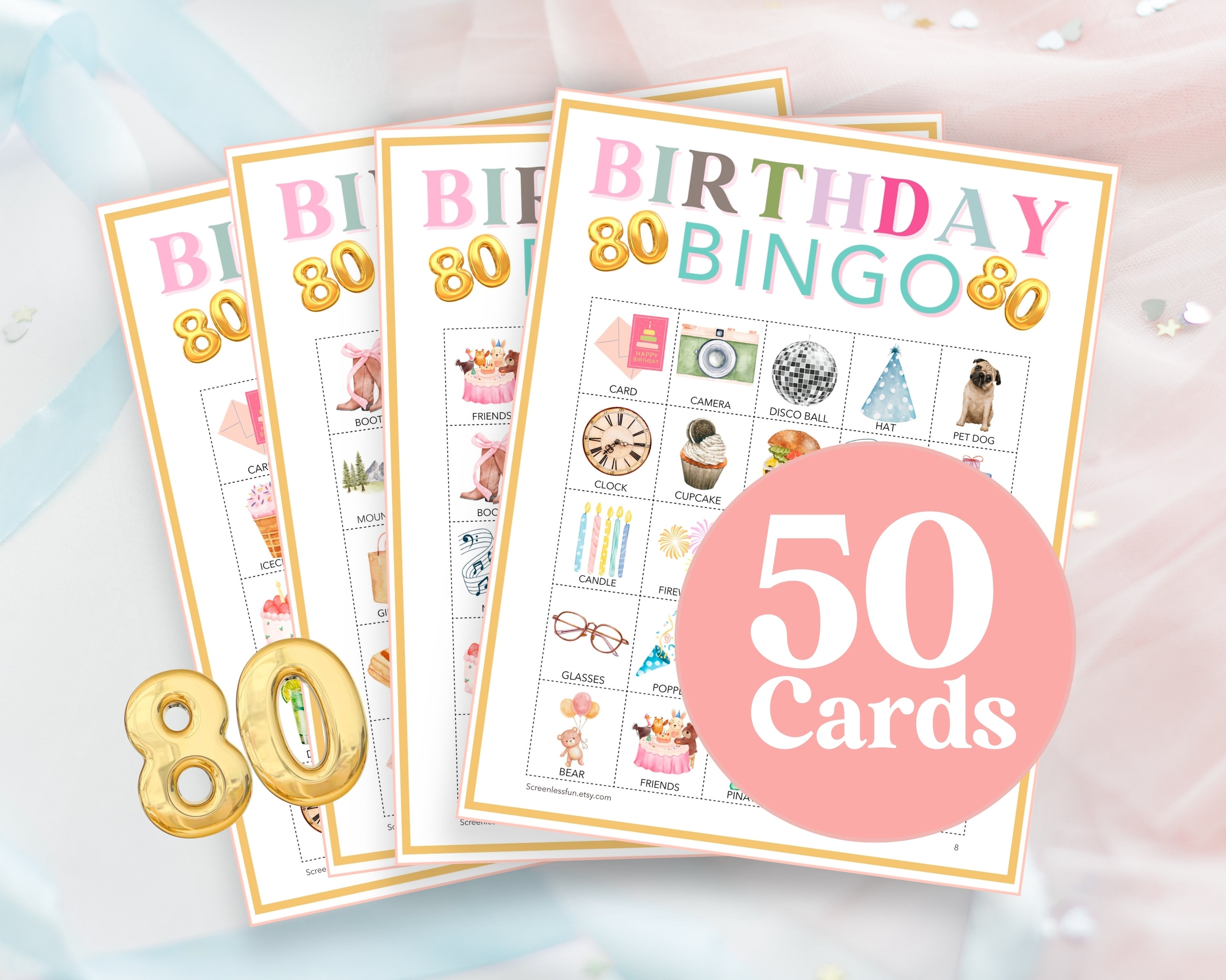 80th Birthday Bingo Game: 50 Printable Cards (born 1944) - Etsy