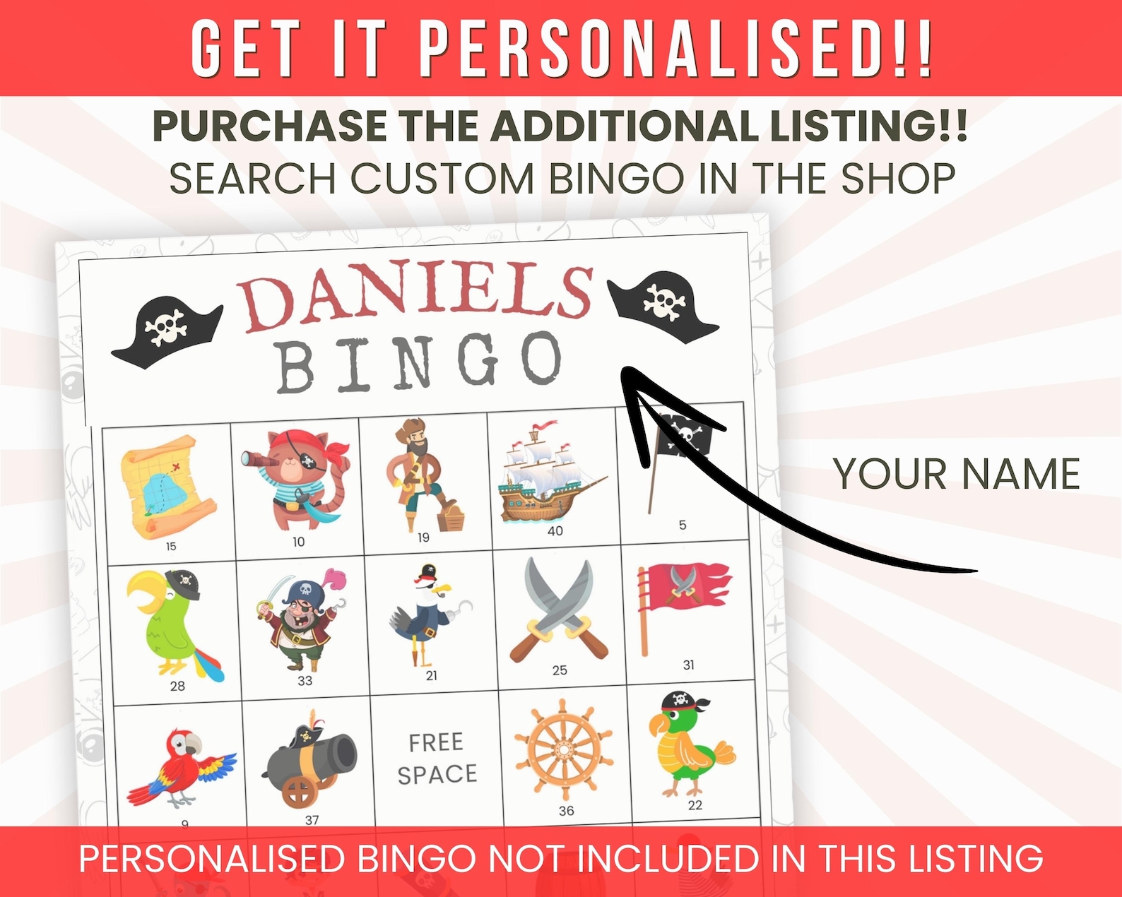 Pirate Bingo Game: 90 Unique Printable Cards (PDF) - Etsy