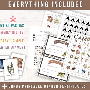 SUMMER CAMP BINGO, Camping Game Printable Bingo Cards, Activity ...