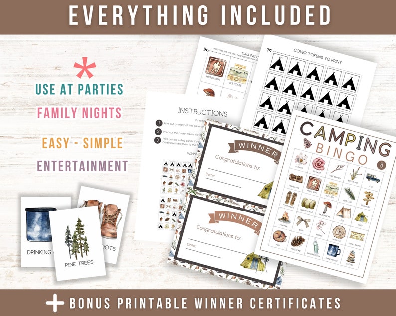 SUMMER CAMP BINGO, Camping Game Printable Bingo Cards, Activity ...