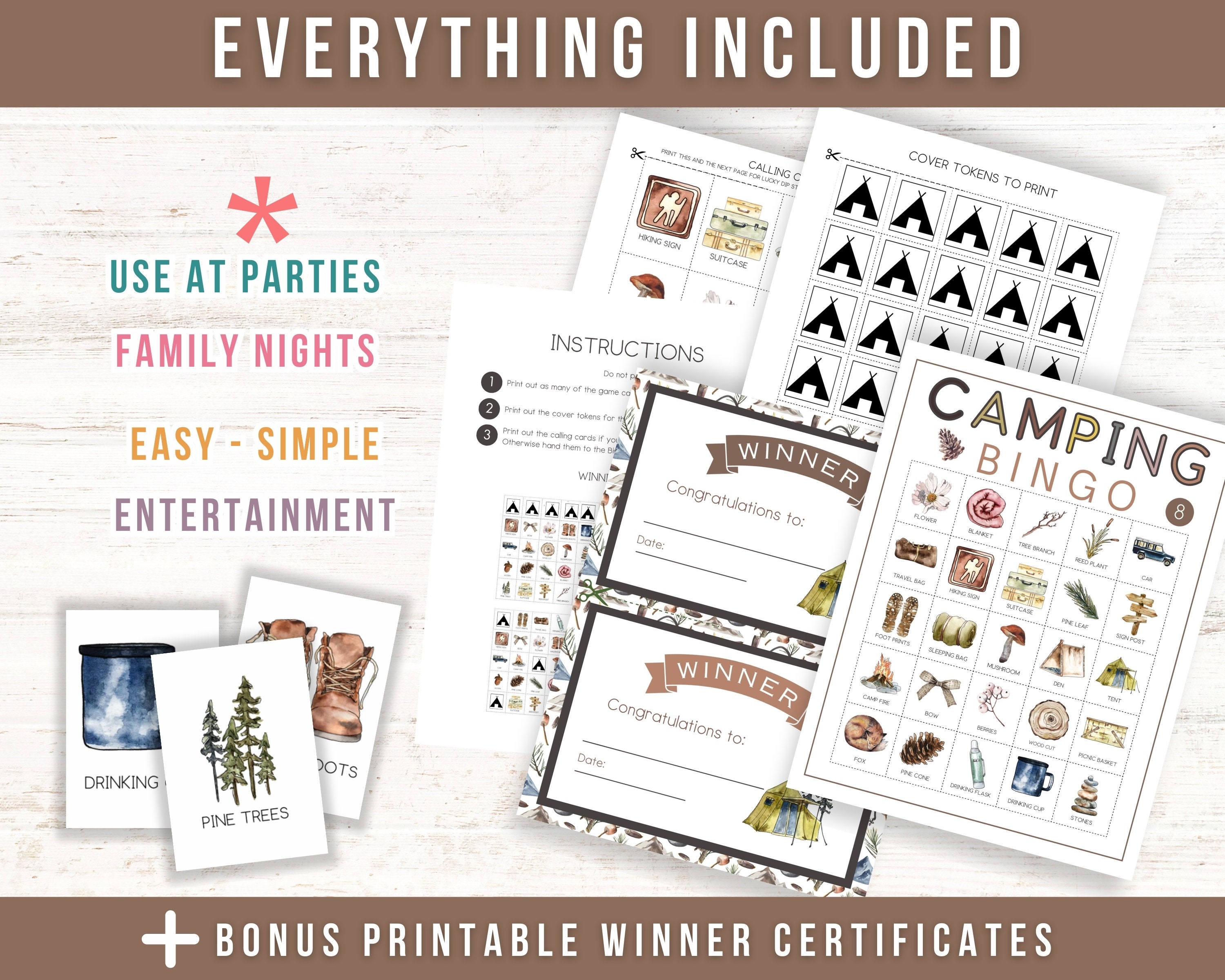 SUMMER CAMP BINGO, Camping Game Printable Bingo Cards, Activity ...