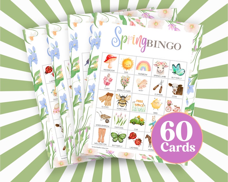 Spring Theme Bingo Cards Set | Printable Picture Game for Kids ...