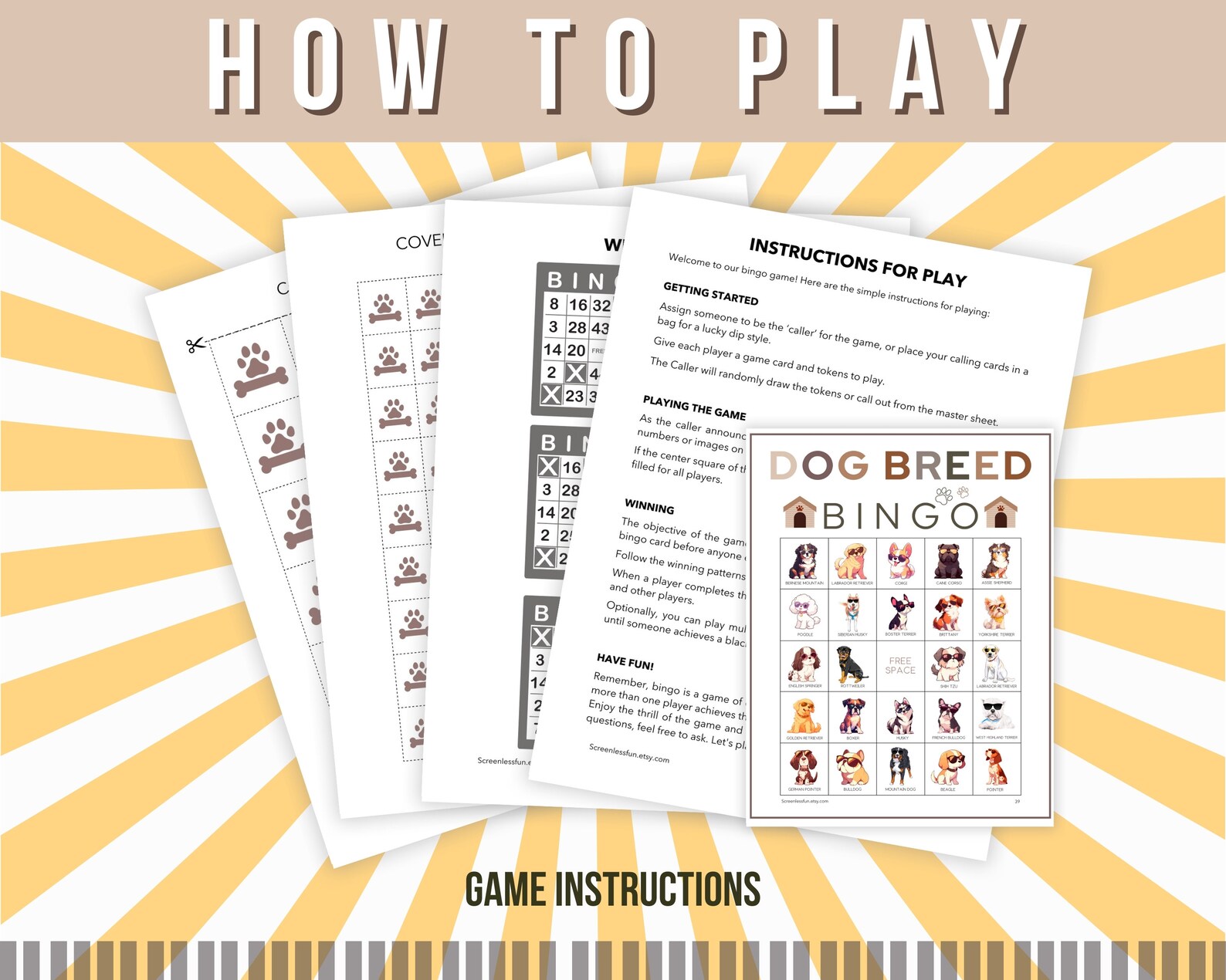 Dog Breed Bingo Boards, 50 Dog Birthday Party Game, Kids Party Activity ...