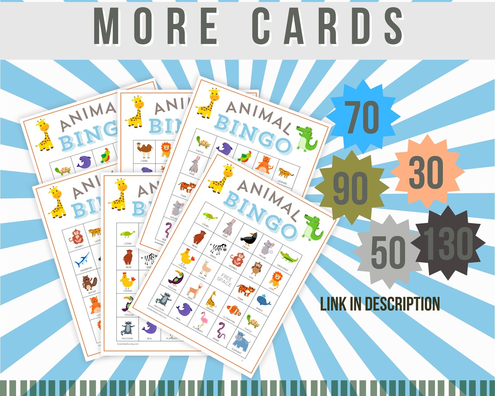 Animal Bingo Game: 30 Printable Cards, Kids Party Activity (PDF) - Etsy