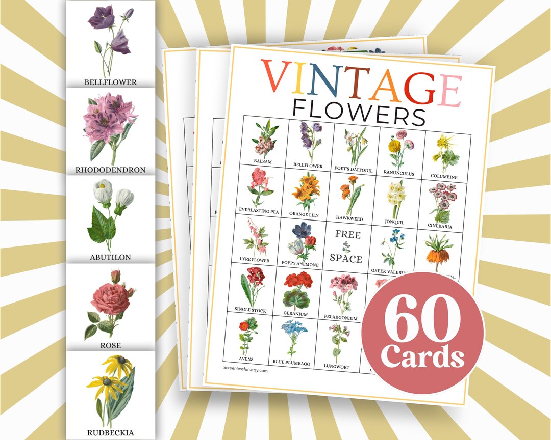 Floral Spring Bingo Boards Kids Classroom Activity, 60 Printable Flower ...