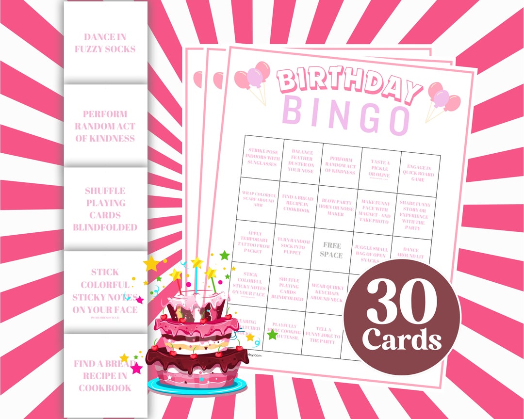 30 Pink Birthday Bingo Cards, Ice Breaker Party Printable Game ...