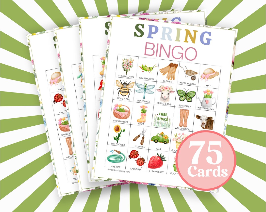 75 Bingo Cards Spring Printable Game, Bingo Kids Party Classroom ...