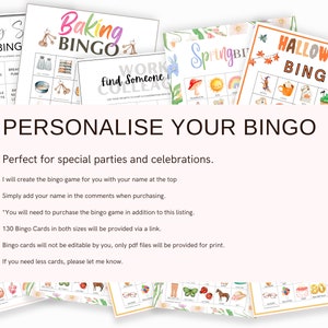 Personalised Bingo Cards, Custom Party Bingo Game, Other Sets Available ...
