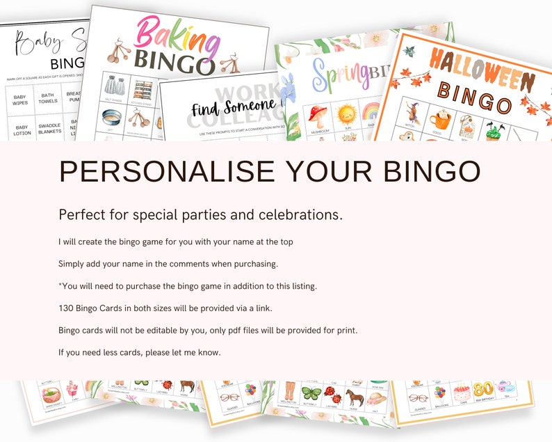 Personalised Bingo Cards, Custom Party Bingo Game, Other Sets Available ...
