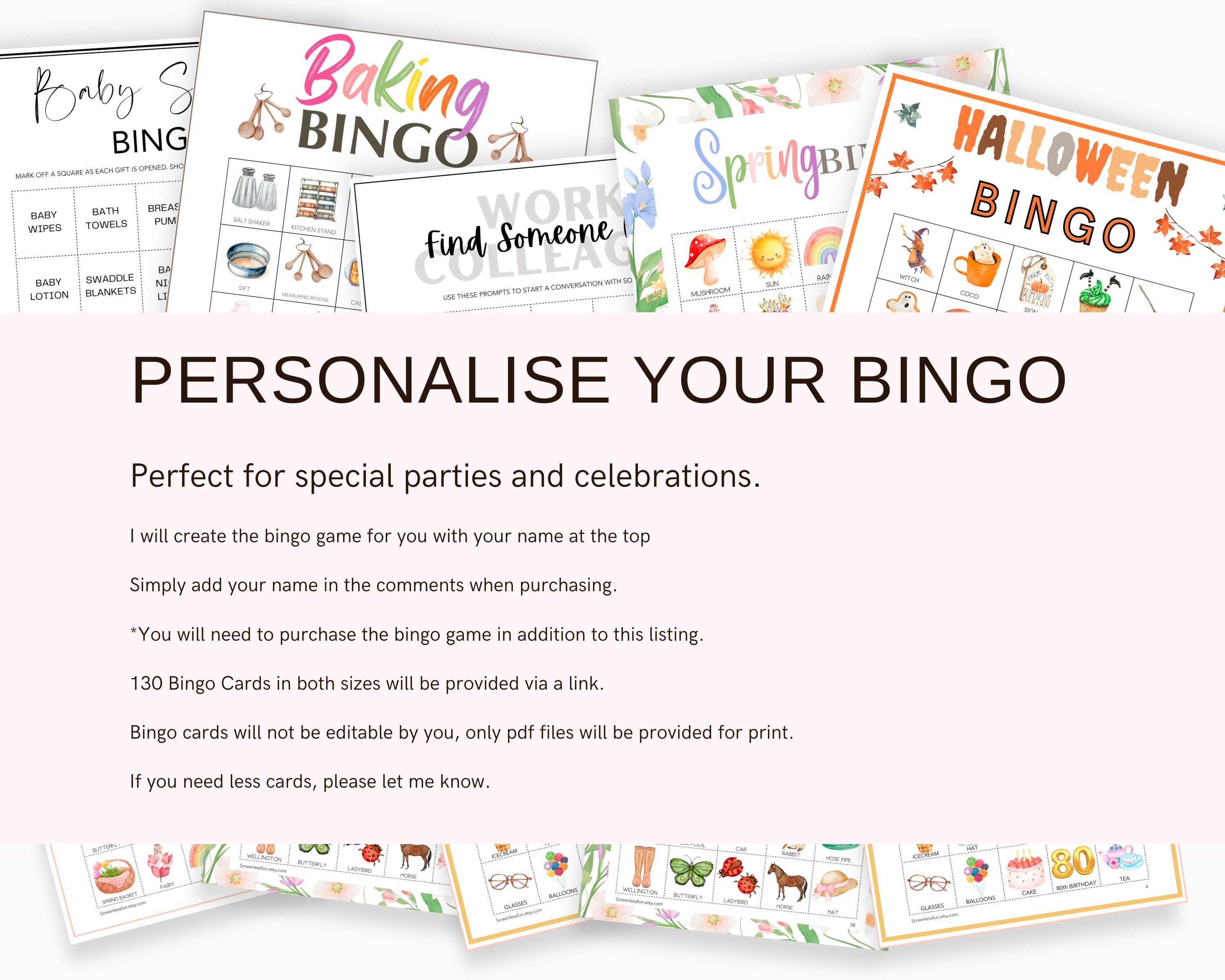 Personalised Bingo Cards, Custom Party Bingo Game, Other Sets Available ...