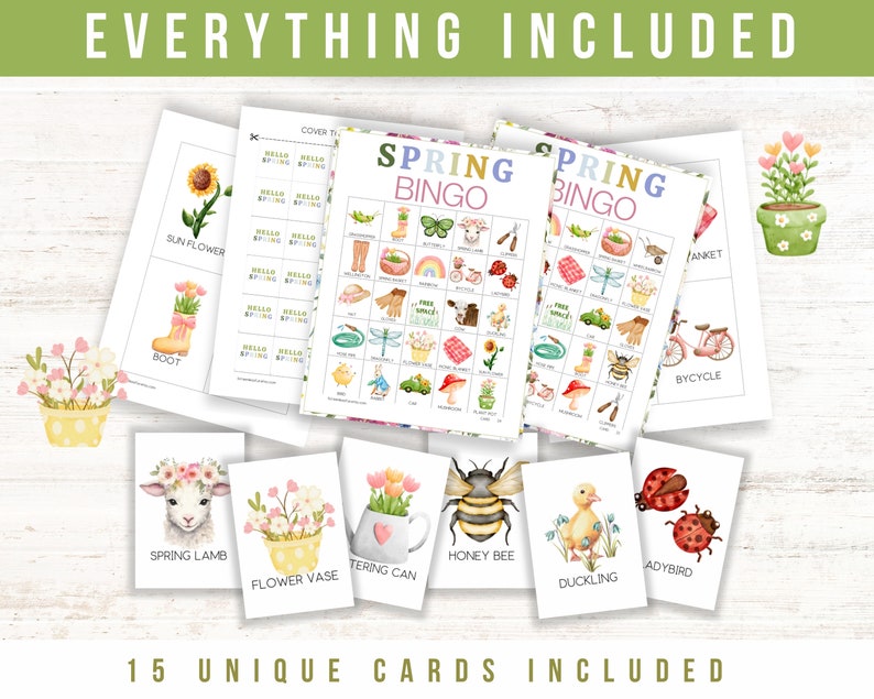 Spring Bingo Game: 15 Printable Cards, Classroom Party (digital ...