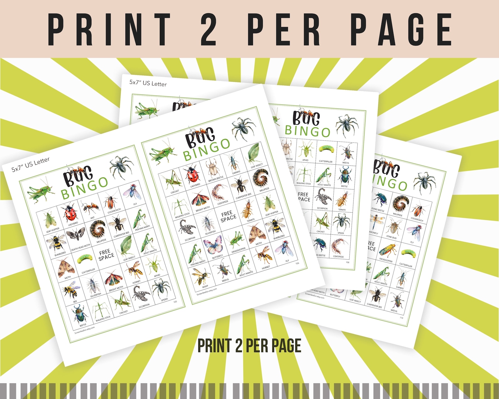 Bug Bingo Printable Game, Insect Creepy Crawlies Party Idea, Instant ...