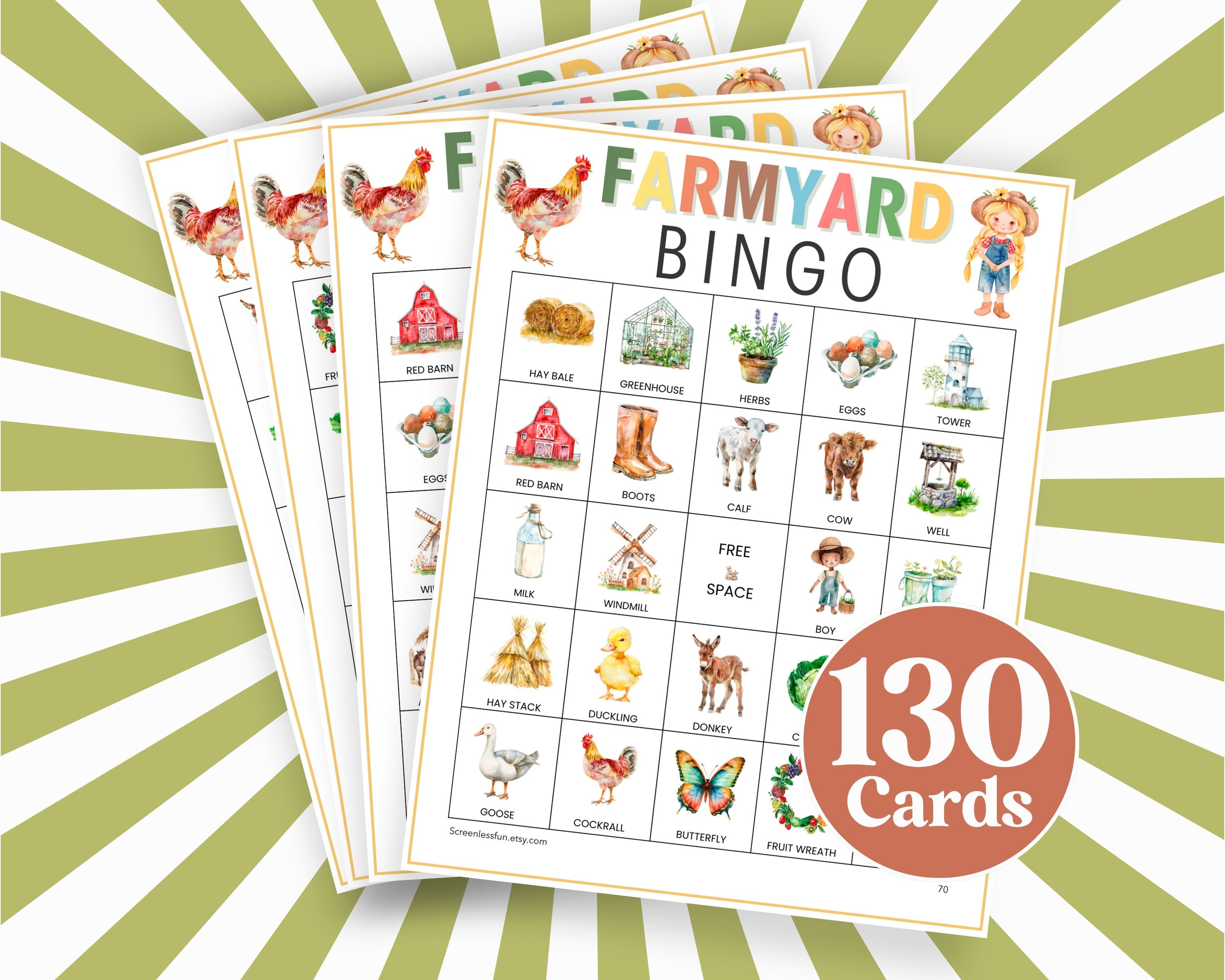 Kids Farm Animal Bingo Printable Cards, Farm Yard Educational Bingo ...