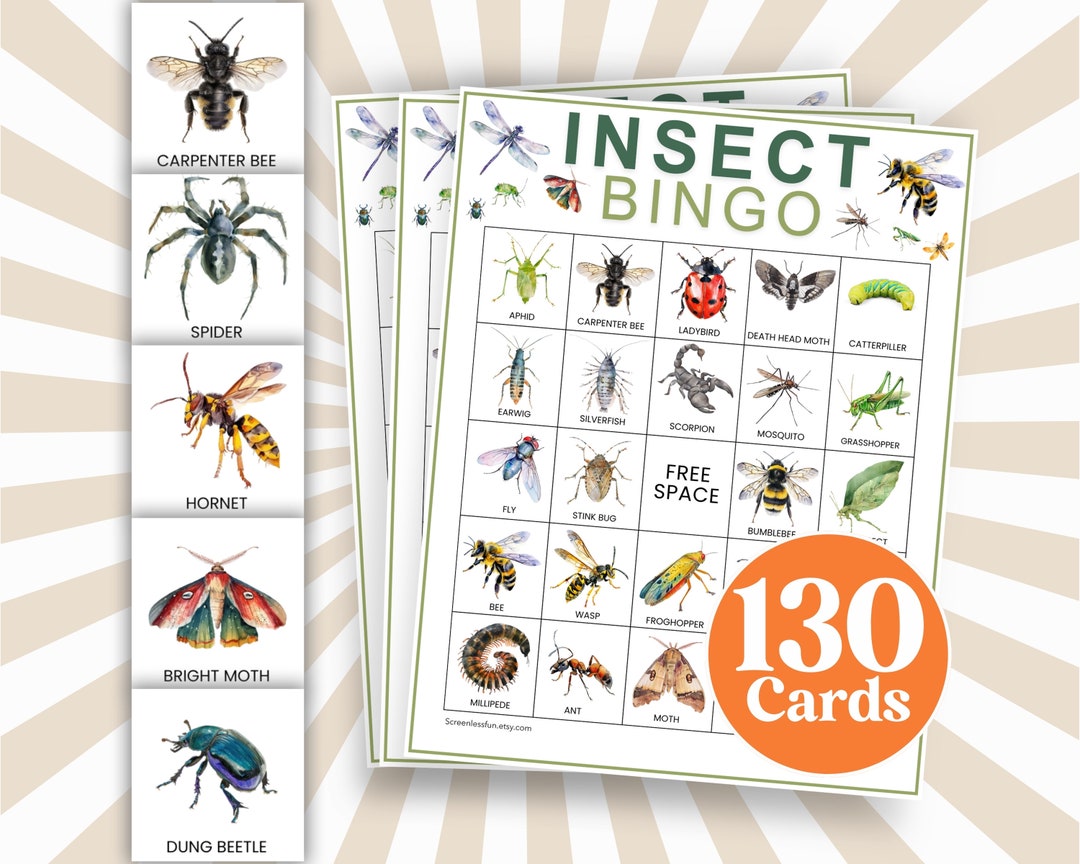 130 Insect Bingo Cards, Bug Bingo Birthday Party Game, Printable Animal ...
