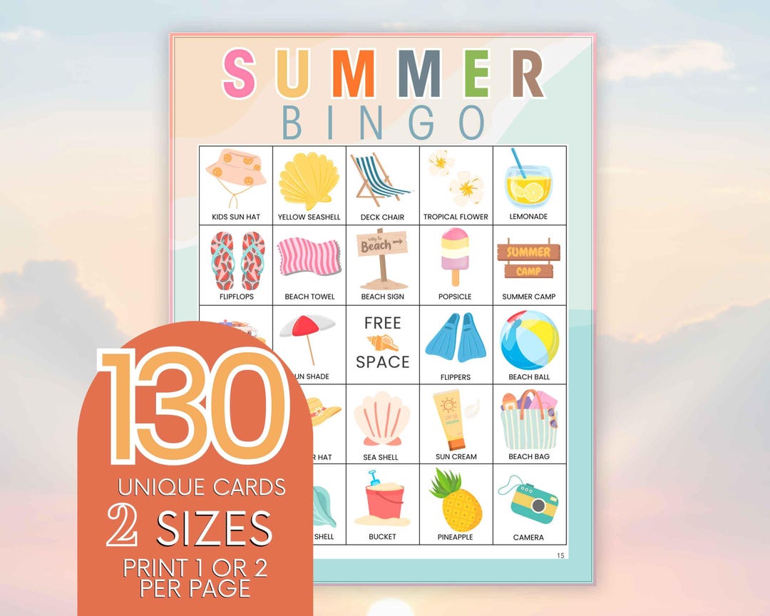 Summer Bingo Game: 130 Unique Printable Cards (PDF) - Etsy