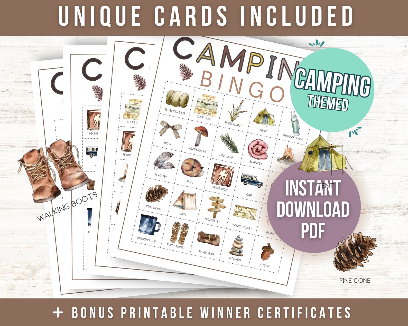 SUMMER CAMP BINGO, Camping Game Printable Bingo Cards, Activity ...