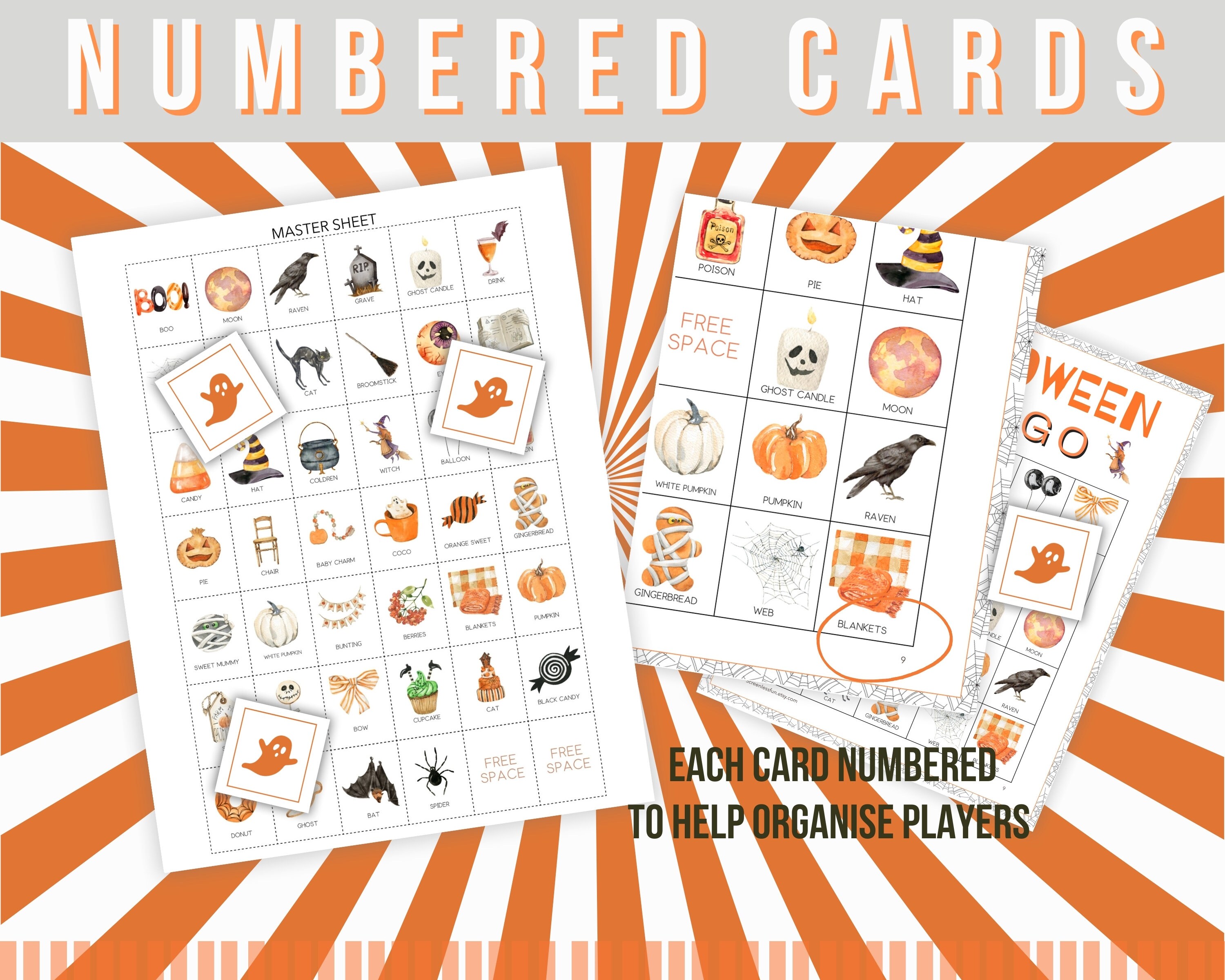 Halloween Bingo Cards Printable Game, Printable Orange Bingo Boards ...