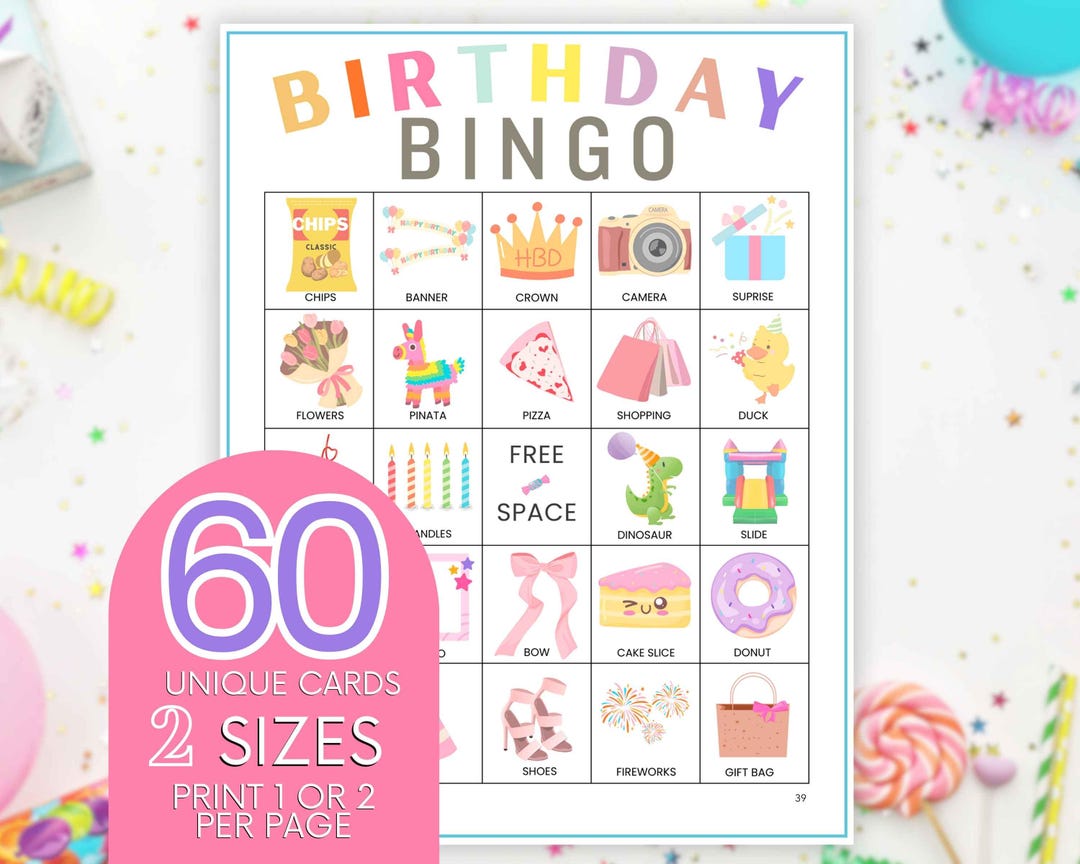 60 Birthday Bingo Printable Cards, Activities for Families, Calling ...