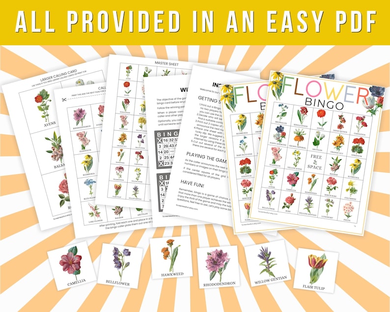 Flower Bingo Cards Printable Party Game, Floral Garden Themed Game ...