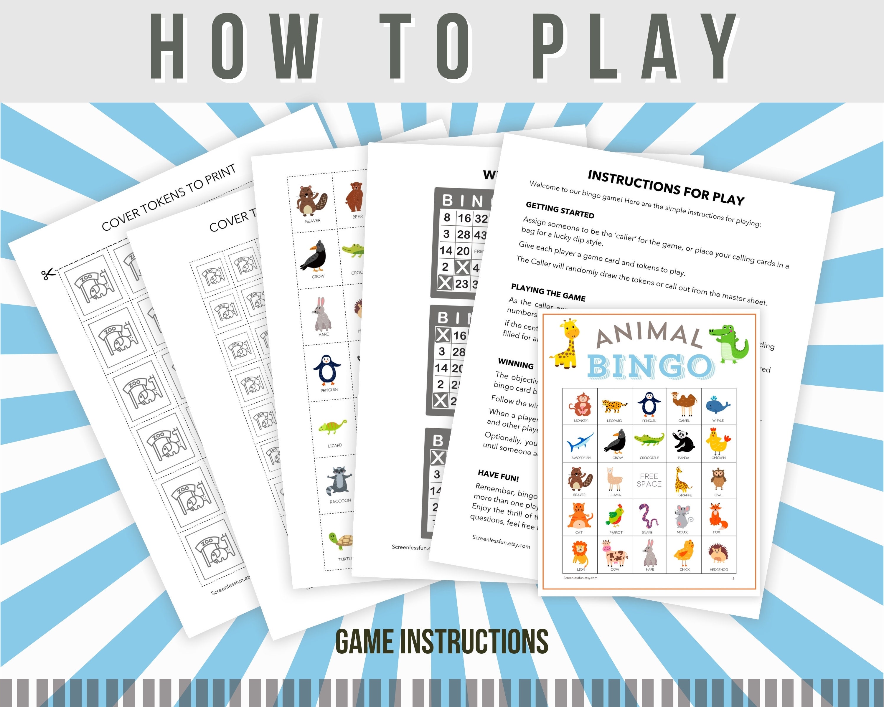 Kids Baby Animal Bingo Game, Printable Animal Bingo Game, Kids ...
