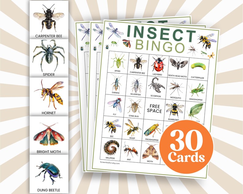 Insect Bingo Game: Printable Kids Birthday Party Activity (digital ...