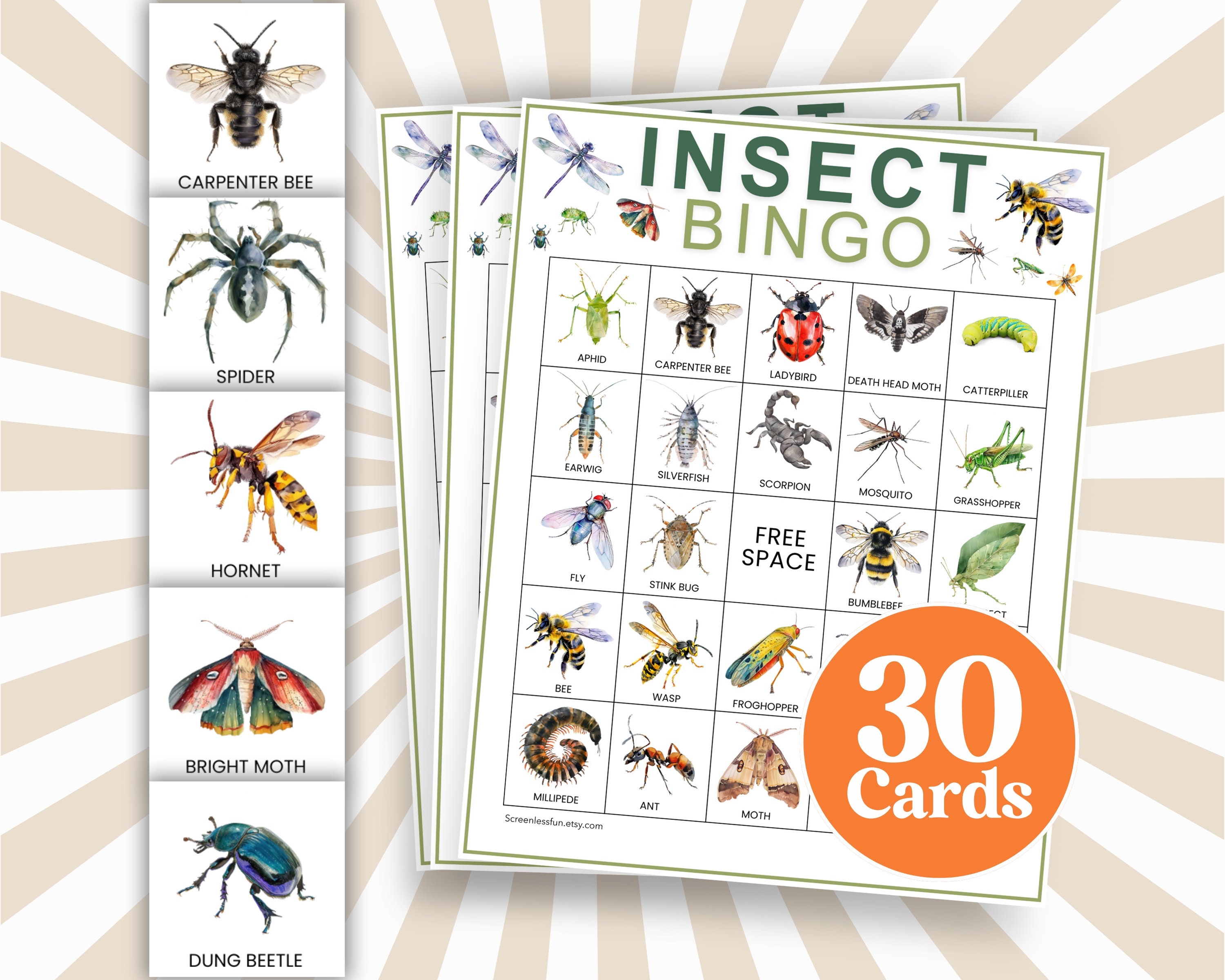 Insect Bingo Game: Printable Kids Birthday Party Activity (digital ...