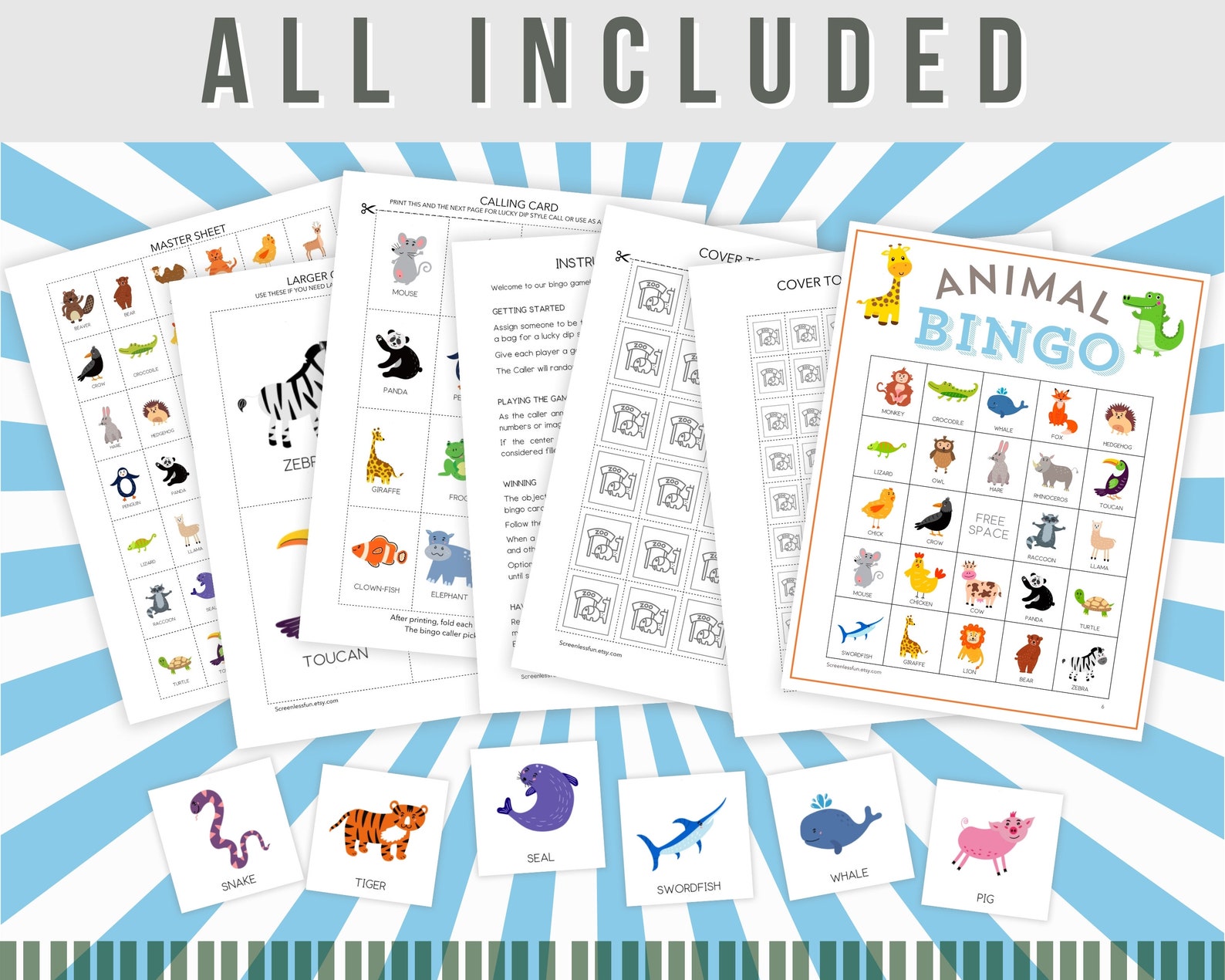 Kids Baby Animal Bingo Game, Printable Animal Bingo Game, Kids ...